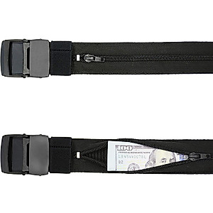 Money Belts for Travel for Men, Nylon Military Tactical Mens with Zinc Alloy Buckle, Security Money Belt with Hidden Money Pocket - Black