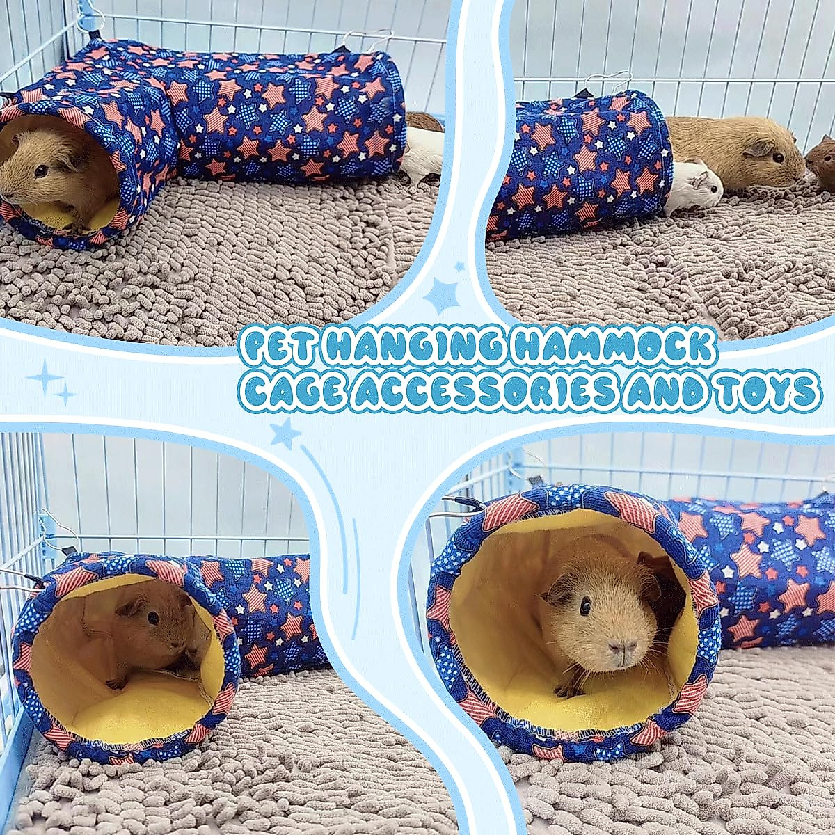 EAEDMY Guinea Pig Rat Tunnel Ferret Hammock, Small Animal Corner Tunnel & Tubes & Bed for Hedgehog Piggy Chinchilla Hideout Toys and Cage Accessories (1. Tunnel)