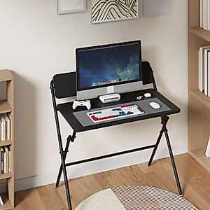 Vipass Small Folding Home Office Desk,2-Tier Foldable Computer Desk,Space Saving Portable Laptop Study Foldable Table for Small Spaces,Black