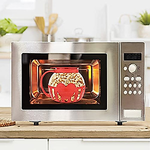 The Original Korcci 3 Quart Microwave Glass Popcorn Popper, Borosilicate Glass, Dishwasher Safe, 3-in-1 Silicone Lid, BPA Free, Family Size (Red)