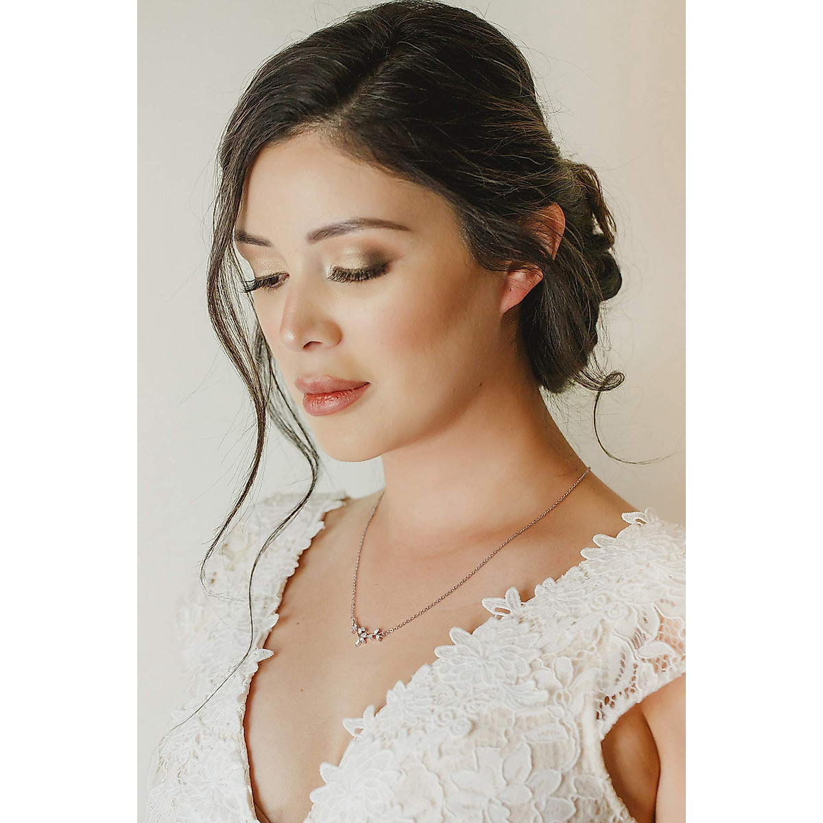 SWEETV Crystal Wedding Bridal Necklace for Brides, Cubic Zirconia Dainty Vine Pendant Necklace for Women, Bridesmaid Gift