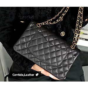 Luxury Womens Quilted Handbags Leather Women Designer Shoulder Crossbody Bag and Purses Female Chain Messenger Clutch Bag (Caviar Black)