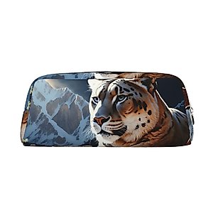 CSGJMYGS Pencil Case Leather Pencil Pouch Mountain Lions Pencil Bags Large Capacity Pencil Organizer with Zipper Portable Travel Makeup Bag Desktop Stationery Organizer for Women Men