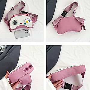 Cute Game Controller Fanny Pack Belt Bag, Women's Sports Chest Bag For Running, Casual Fashion Cartoon Shoulder Crossbody Bag (Pink)