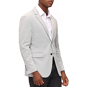 Men's 2 Button Herringbone Blazer Jacket Lightweight Casual Stretch Knit Sport Coat Light Grey L