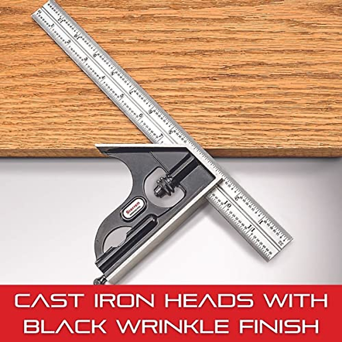 Starrett Combination Set with Square, Center and Non-Reversible Protractor Head and Blade - 12" Blade Length, Hardened Steel, 4R Graduation Type - 9-12-4R