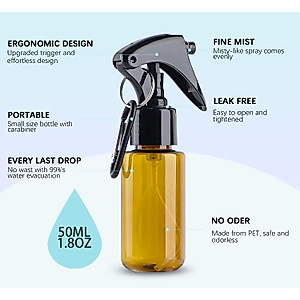 TANSHINE Small Spray Bottle 50ml, Travel Size Mini Fine Mist Water Spray Bottles, Portable Hand Sanitiser Alcohol Spray Bottle, Plastic Refillable Empty Face Mister Spray Bottles with Clip, 5pcs