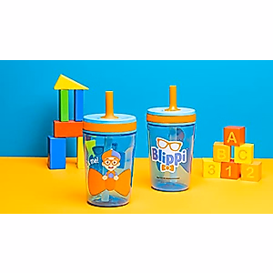 Zak Designs Blippi Kelso Toddler Cups For Travel or At Home, 15oz 2-Pack Durable Plastic Sippy Cups With Leak-Proof Design is Perfect For Kids (Blippi)