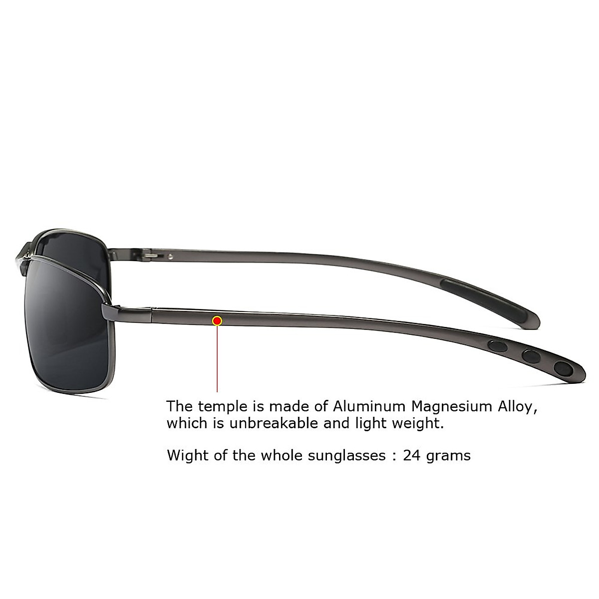 ZHILE Rectangular Polarized Sunglasses Al-Mg Alloy Temple Spring Hinge UV400 (Grey, Grey)