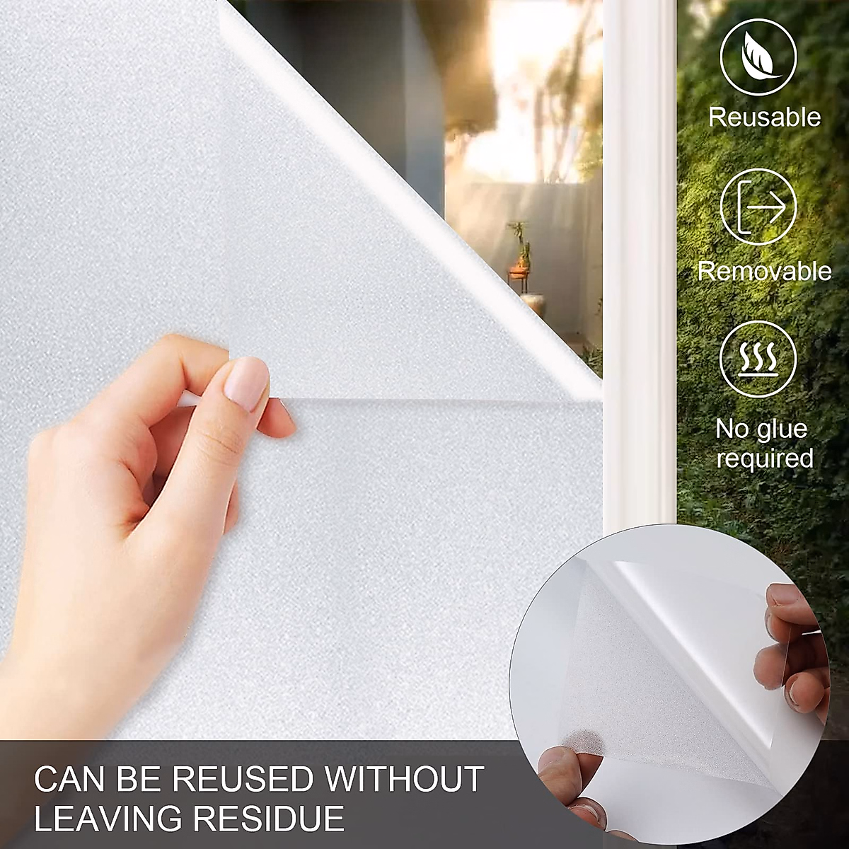 48 X 157.5inch Frosted Glass Window Film, Shackcom Bathroom Window Privacy Film - Non Adhesive Static Cling - Sun UV Blocking Heat Control Door Window Covering Decals for Home