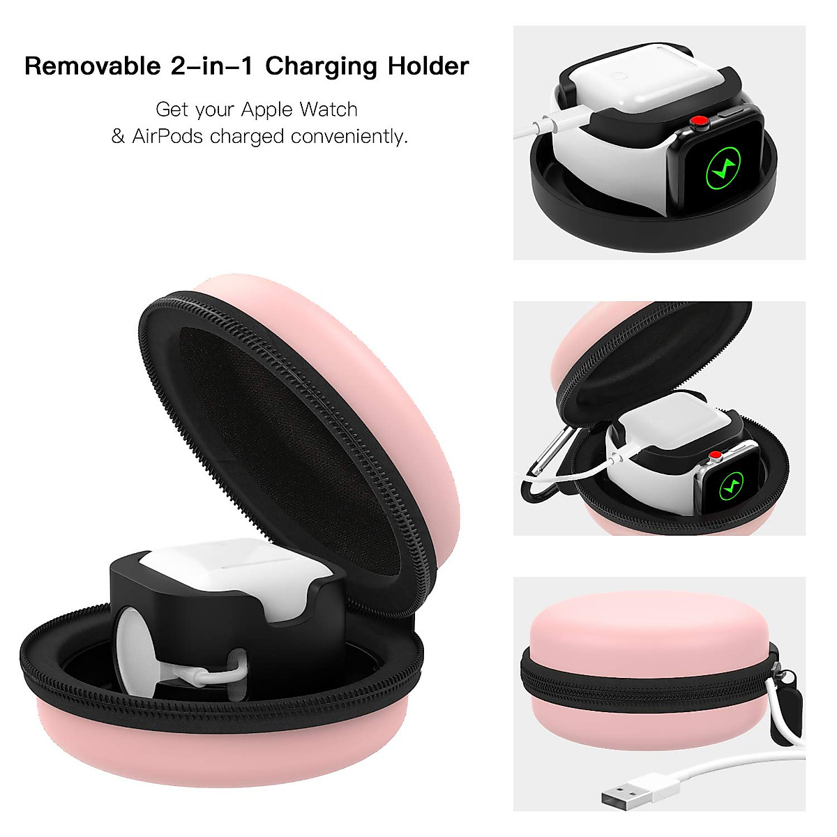 MoKo Storage Box Compatible with Apple Watch Series 10/9/8/7/6/5/4/3/2/1/SE,Portable Protective Travel Bag Fit iWatch 38mm 40mm 41mm 42mm 44mm 45mm 46mm Airpods Pro/3/2/1 Charging Case Dock,Rose Gold