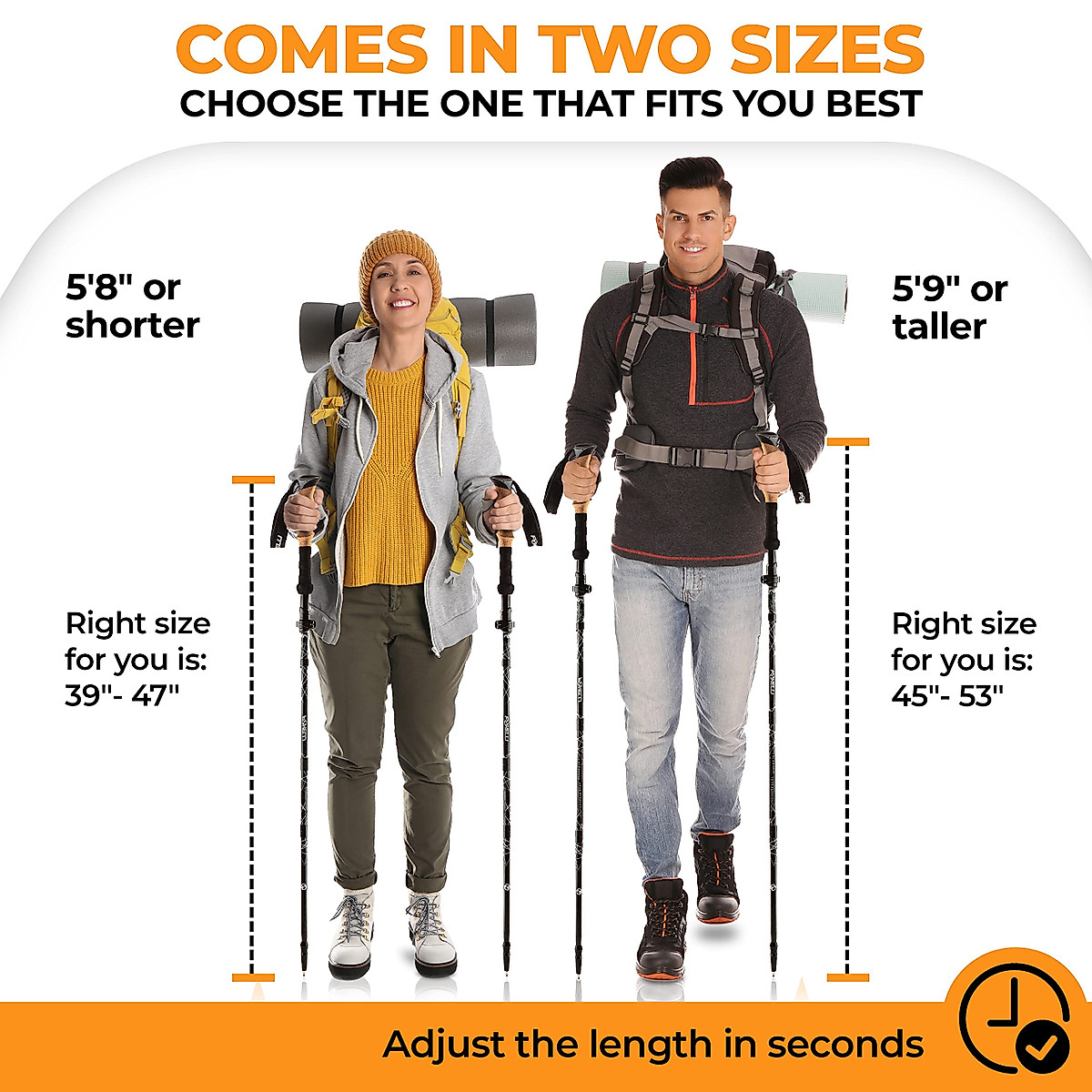 Foxelli Folding Trekking Poles – 2-pc Ultra Compact Hiking Poles for Men & Women, Lightweight Strong Aluminum 7075 Collapsible Foldable Walking Sticks with Flip Locks, 4 Season All Terrain Accessories