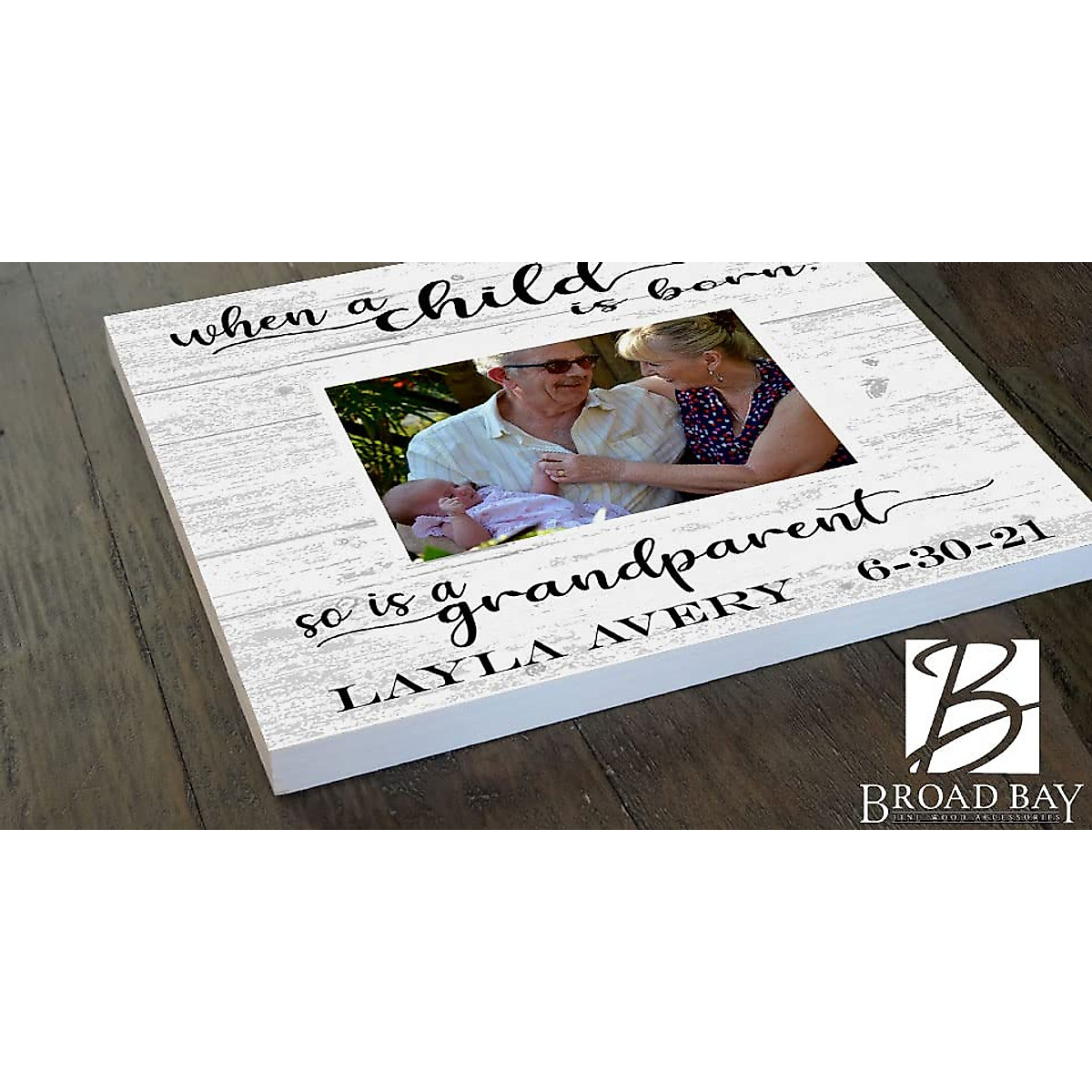 Grandparent Baby Photo Frame Alternative - Personalized When A Child Is Born So Is A Grandparent - Upload Picture or Photo - with Customized Name and Birthday - Solid Wood
