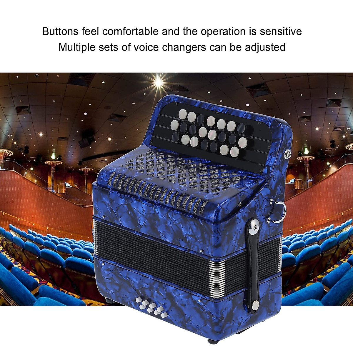22 Key 8 Bass Accordion, Accordian Professional Kids Accordion Toy Accordion Button Accordian for Kids Adults Beginners Students for Performance Banquet, Party(Navy blue, blue)