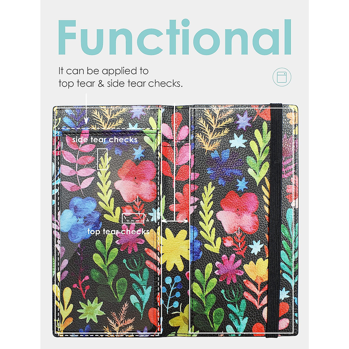 Zreal Checkbook Cover for Men & Women, Premium Vegan Leather Checkbook Holder Slim Wallets for Top & Side Tear Duplicate Checks with RFID Blocking (Flower)