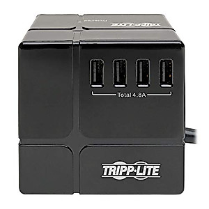 Tripp Lite 3 Outlet Surge Protector with USB, Detachable Wall Outlet Surge Protector, 6 USB Ports, 6 ft. Cord, 540 Joules, Black, TLP366CUBEUSBB