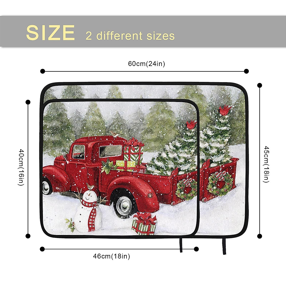 C.IOPMNU Christmas Red Truck Dish Drying Mat - 18" x 24" Microfiber Dish Mat Absorbent Drying Pad Heat-resistant Dish Drainer Mats for Kitchen Countertop