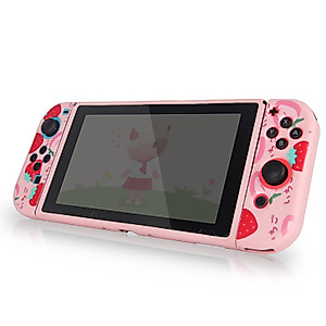TIKOdirect Protective Case for Nintendo Switch, Soft Full Skin Protective Cover with Pretty Cute Pattern, Silicone Slim Shockproof Back and Grip Case for Switch, Strawberry