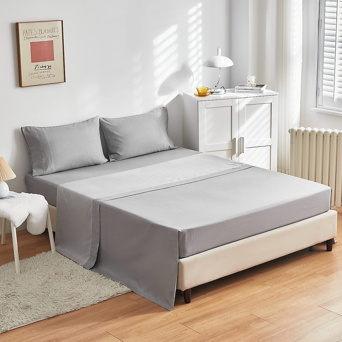 Comforter Sheet Set 7 Pieces Geometry Colorful White Gray Teal Blue Bedding Set (1 Comforter 2 Pillow Shams 1 Flat Sheet 1 Fitted Sheet 2 Pillowcases)