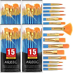 Acrylic Paint Brush Set, AROIC 60 pcs Nylon Hair Paint Brushes for All Purpose Oil Watercolor Face Body Rock Painting Artist, Small Paint Brush Kits for Kids Adult Drawing
