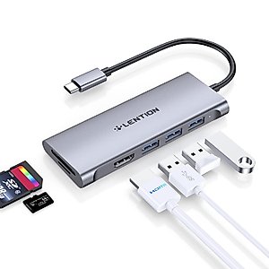 LENTION USB C Hub with 4K HDMI, 3 USB 3.0, SD/Micro SD 3.0 Card Reader, Compatible 2023-2016 MacBook Pro, New Mac Air/Surface, Chromebook, iPhone15 or More, Stable Driver Adapter (C34, Space Gray)