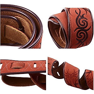Dulphee Leather Guitar Strap, 2.8 Inches Width Suede Guitar Strap for Bass, Electric guitar and Acoustic Guitar (Brown Tribal)