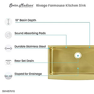 Swiss Madison Rivage 36 x 21 Stainless Steel, Single Basin, Farmhouse Kitchen Sink with Apron in Gold