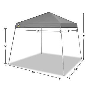CROWN SHADES Patented 10ft x 10ft Base and 8ft x 8ft Top Slant Leg Outdoor Pop up Portable Shade Instant Folding Canopy with Carry Bag,Grey