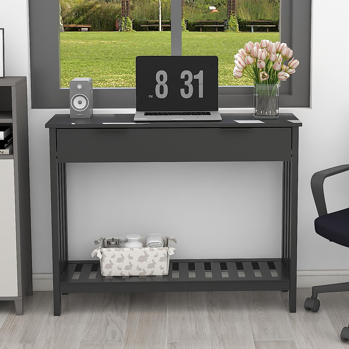 TaoHFE Black Entryway Table with Drawer Modern Wood Narrow Console Table with Storage Hallway Table Sofa Tables for Living Room,Entrance Tables for Front Door Corridor, Office, Black