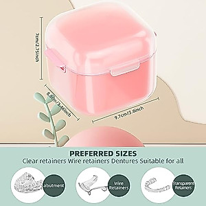 OFIDUS Denture Bath Case, Denture Cups for Soaking Dentures, Retainer Cleaning Case with Strainer Basket, Portable False Teeth Container, Soak Container for Retainer, Braces, Mouthguard (Red)