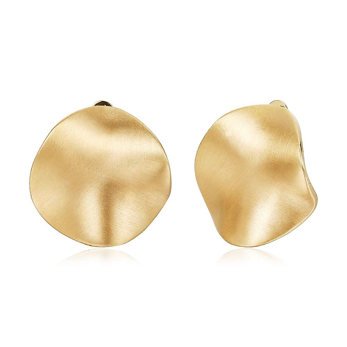 Gold Clip on Earrings for Women Disc Hammered Stud Clip Earrings
