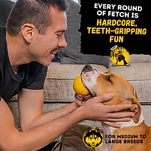 WoofBite Indestructible Dog Ball - Lifetime Replacement - Medium & Large Breed - Ultra Durable for Aggressive Chewers - Natural Rubber - Fetch Tug & Chew - 3in - Yellow (Highly Visible Color for Dogs)