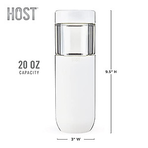 HOST Freeze Double Walled Insulated Water Bottle Freezer Tumbler with Active Cooling Gel Stainless Steel Lid and Silicone Grip, Set of 1 20 Oz Plastic Bottle, White