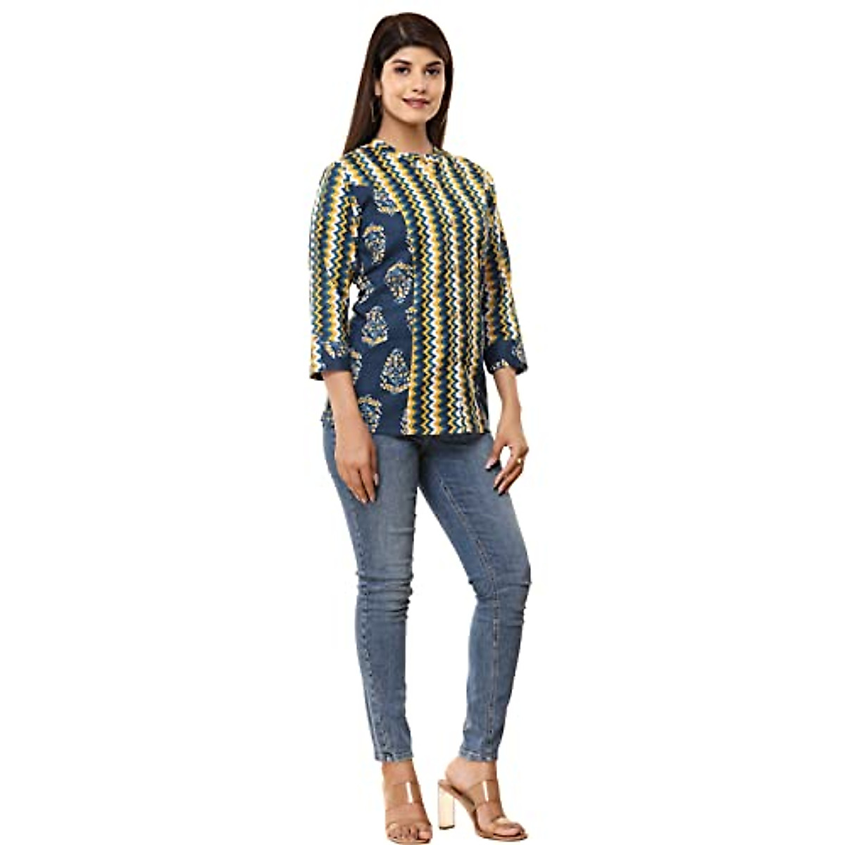 Vihaan IMPEX Zigzag Printed Tunic Casual Kurti Top for Women Shirt for Ladies Multicolor