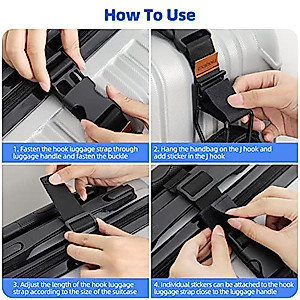 Luggage Hook Strap, J Hook Luggage Strap Flight Attendant with Hands Free, Adjustable Travel Luggage Straps for Add a Bag Hook (Black)
