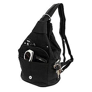 Womens Leather Convertible 7 Pocket Medium Size Tear Drop Sling Backpack Purse Shoulder Bag, Black