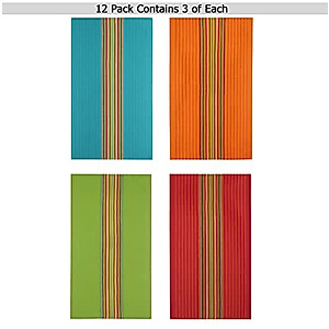 COTTON CRAFT Salsa Stripe Kitchen Towels - 12 Pack 100% Cotton Tea Dish Towels - Absorbent Reusable Low Lint Quick Dry - Multi Purpose Cooking Drying Restaurant Bar Cleaning Cloth Napkin - 16x28 Multi