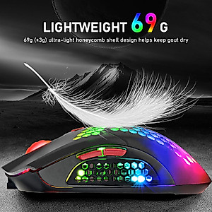 Wireless Gaming Mouse,16 RGB Backlit Ultralight Wireless/Wired Mice with Programmable Driver,Rechargeable 800mA Battery,Pixart 3325 12000 DPI,Lightweight Honeycomb Shell for PC Gamers (Pink)