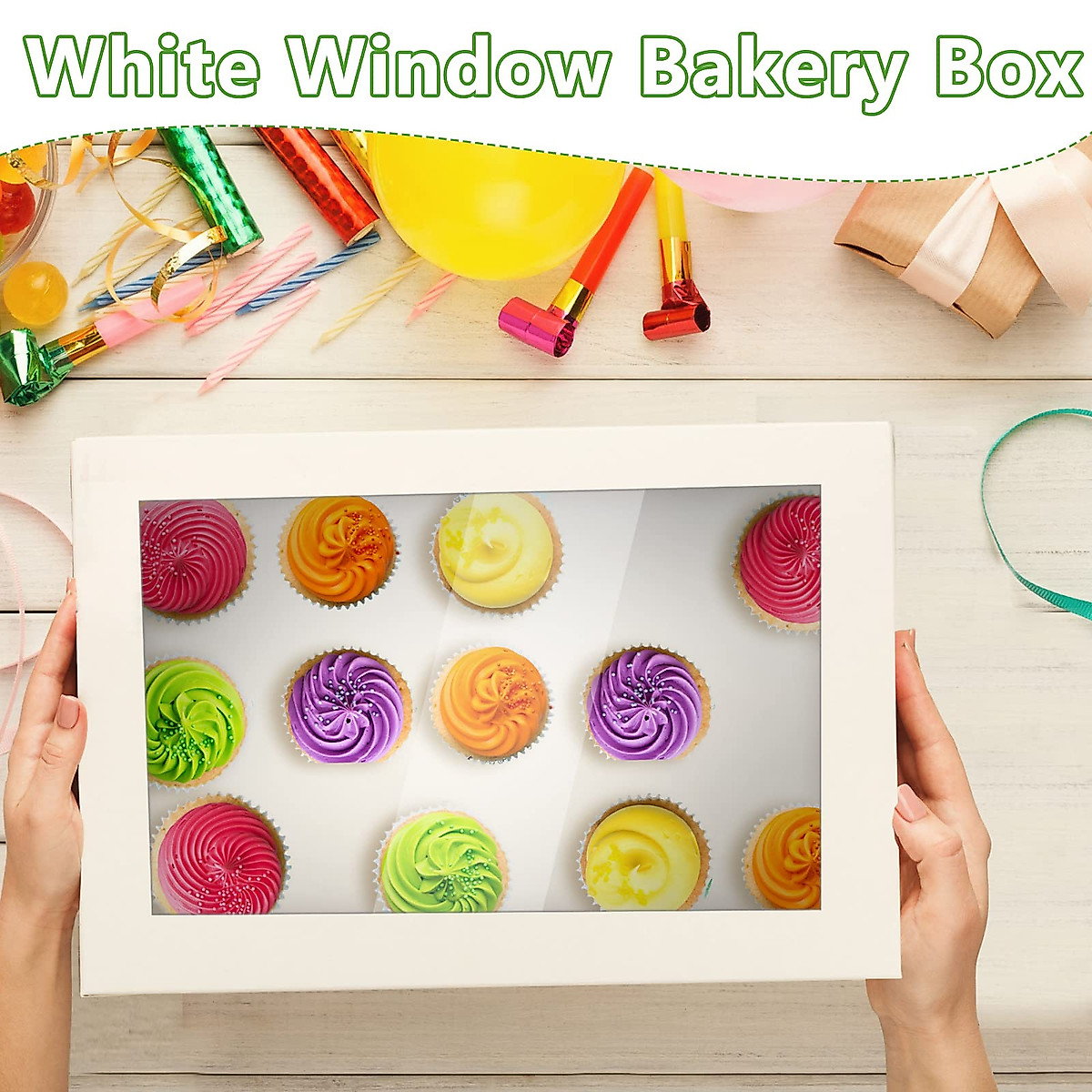 Gersoniel Cake Box Paperboard Window Bakery Box Large Pastry Baking Rectangle Cardboard Treat Boxes with Window Bakery Take out Containers for Cookie Cupcake Pie 19 x 14 x 4 Inch (White,20 Pack)