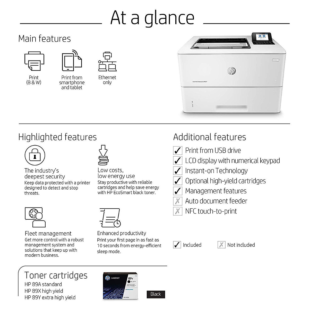 HP Laserjet Enterprise M507n with One-Year, Next-Business Day, Onsite Warranty (1PV86A) (Renewed)
