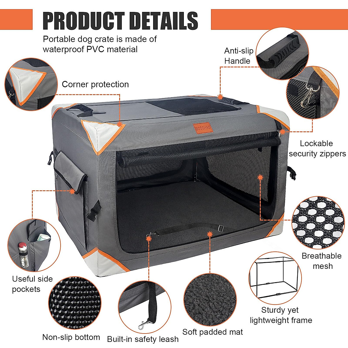 BCOCHAO Collapsible Dog Crate-Portable Dog Travel Crate for Medium/Large Dogs,4-Door 36 in Dog Crates,Sturdy and Durable,Breathable and Comfortable,Suitable for Indoor and Outdoor Travel;Dog Blanket