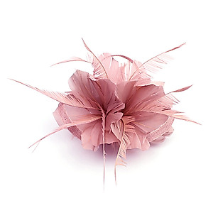 ELLYDOOR Fascinator Hats for Women Feather Flower Hair Clip Brooch Wedding Tea Party Hat Kentucky Derby Headwear Nude Pink One Size
