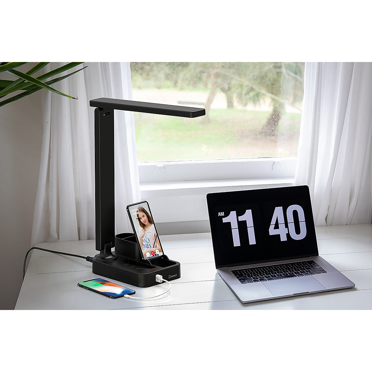 Drevet LED Desk Lamp with Pen Holder, Study Table Light with USB Charging Port, 3 Lighting Modes, 3 Level Brightness,1H Timer, Touch Control, Eye-Caring Lamp, Dorm Room Essential for College Students