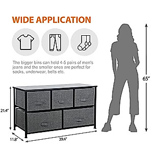 SUPER DEAL 5 Drawer Fabric Dresser Chests of Drawers, Wide Storage Tower Heavy Duty Steel Frame, Wood Top, Kids Toys Organizer Unit for Bedroom Livingroom Closet Nursery Hallway, Dark Grey
