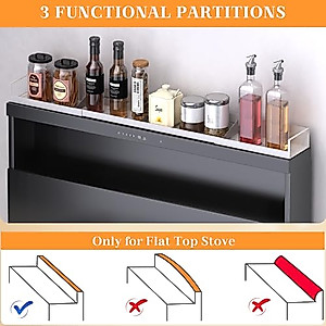 JANSNIMEN Magnetic Stove Top Shelf Spice Rack, 15"-30" Adjustable Stove Shelf for Back of Stove, Seasoning Organizer Kitchen Shelves Gadgets with 3 Functional Partitions