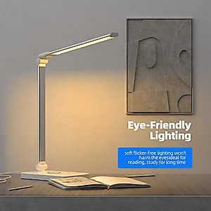 LED Desk Lamp with Wireless Charger, USB Charging Port, Touch Control Desk Lamp with 5 Color Modes, 7 Brightness Levels, Auto Timer, Dimmable Eye Caring Reading Desk Light for Study Home Office