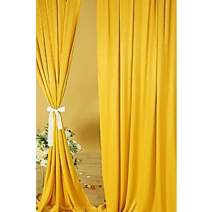 Cytdkve 2 Panels 4.8 Feet x 10 Feet Gold Velvet-Like Wedding Backdrop Curtain Drapes, Silky Soft Window Curtains Panels for Wedding Ceremony Birthday Party Decorations