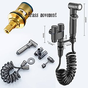 1-In-2-Out Dual Control Valve, 1-In-2-Out Washing Machine and Toilet Faucet, Dual Control Valve for Bidet, Bathroom Faucet Double Handle Dual Control with Pull Out Sprayer (1 Set Silver)