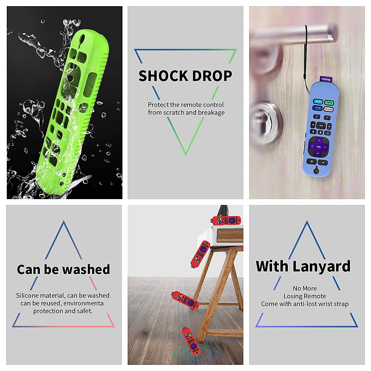 [3Pcs] Case for Roku Voice Remote Pro 2021(Only for 2021 Released), Anti Slip | Shockproof Silicone Protective Cover for Roku Voice Pro Remote Controller with Lanyard(Glow Blue+Glow Green+Red)