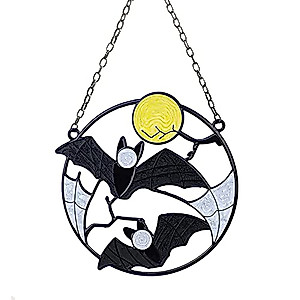Kumprohu Bat Decor Gothic Wall Window Hangings Stained Metal Moon Panel Halloween Christmas Decoration for Home Office Kitchen Living Room Outdoor Garden